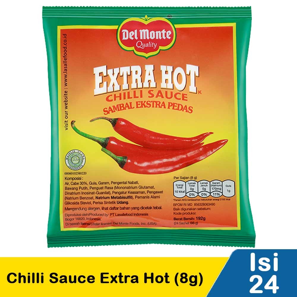 Jual DELMONTE CHILLI SAUCE EXTRA HOT 24X9/8g | Shopee Indonesia