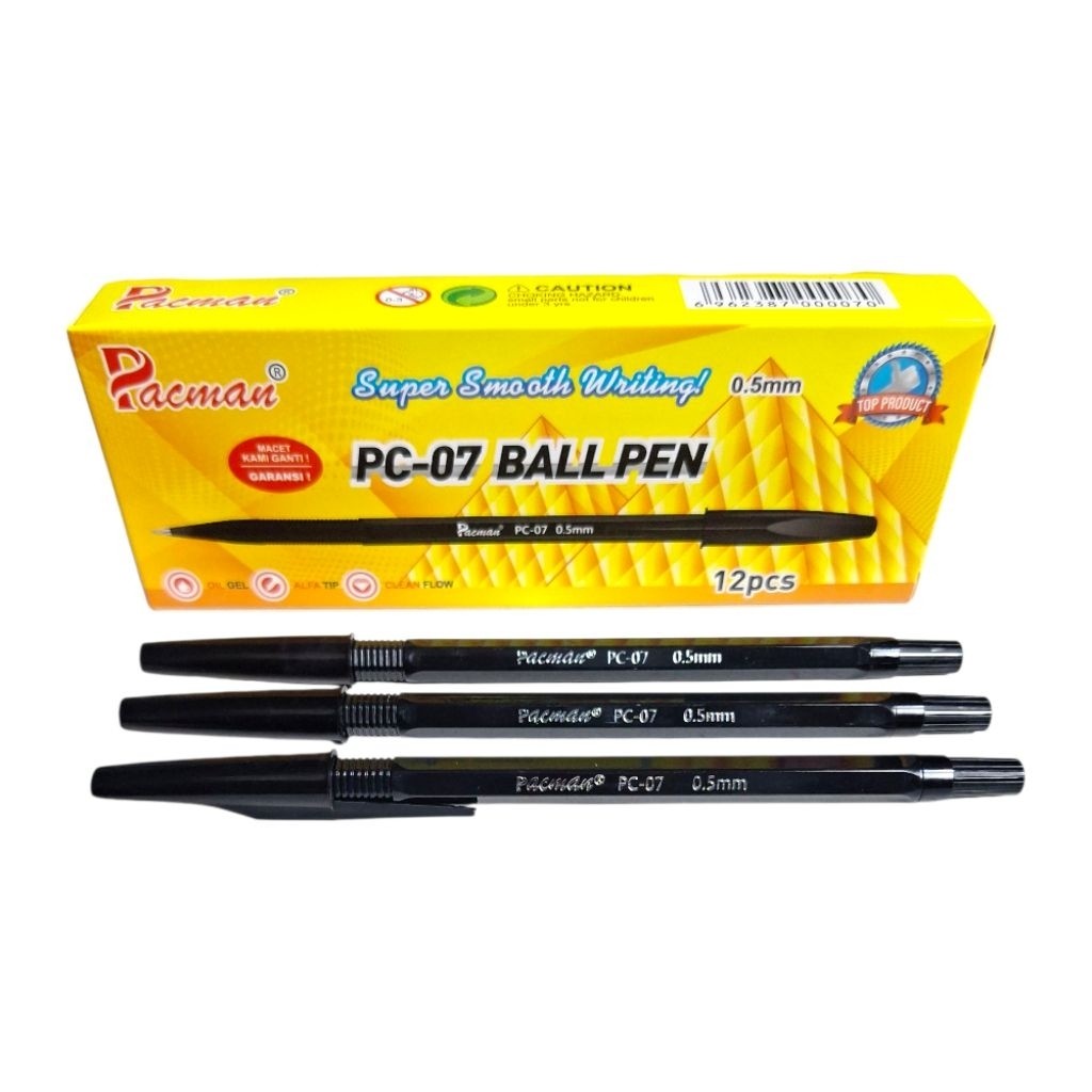 Jual 12Pcs Pulpen Hitam/ Ball Pen PC- 07 Pacman/Pena Sekolah /ATK ...