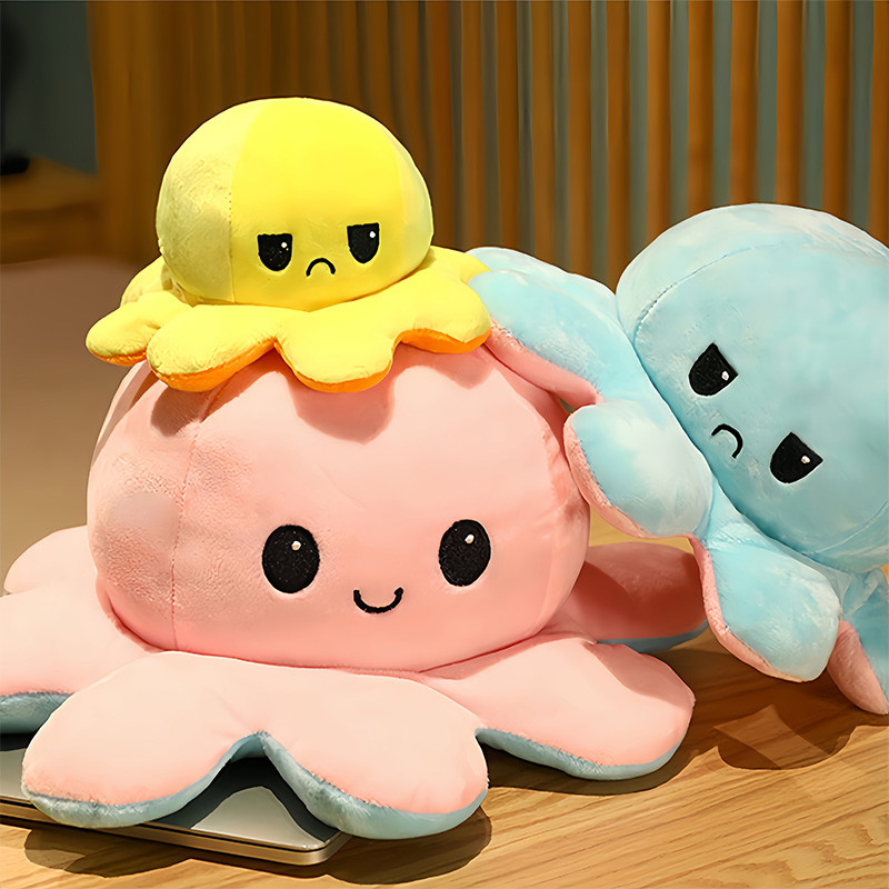 Jual Two-Faced Flip Octopus Plush Toy Reversible Expression Changing ...
