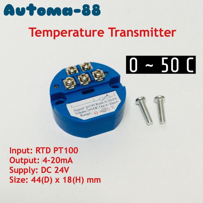 Jual Temperature Transmitter RTD PT100 3 Wire 0-50C Output 4-20mA 24V ...