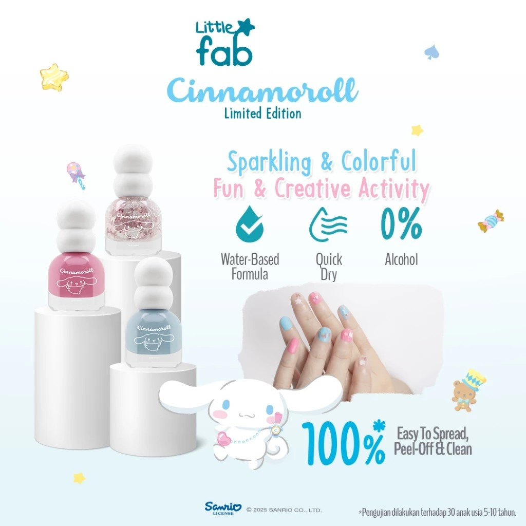 Jual Little Fab Kids - Water Gel Peel-Off Nail Polish Set Cinnamorol ...