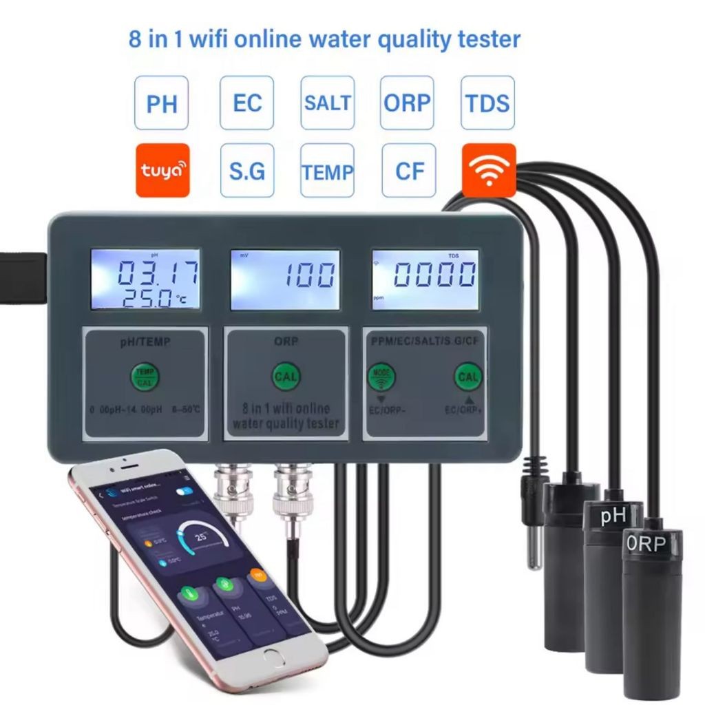 Jual 8 In 1 WiFi Tuya Smart PH ORP TDS EC Salt S.G Temp CF Monitor Meter Online Aquarium ...
