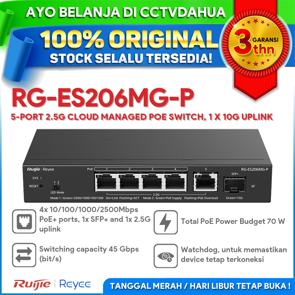 Jual RUIJIE REYEE RG-ES206MG-P 5-PORT 2.5G CLOUD MANAGED POE SWITCH, 1 ...