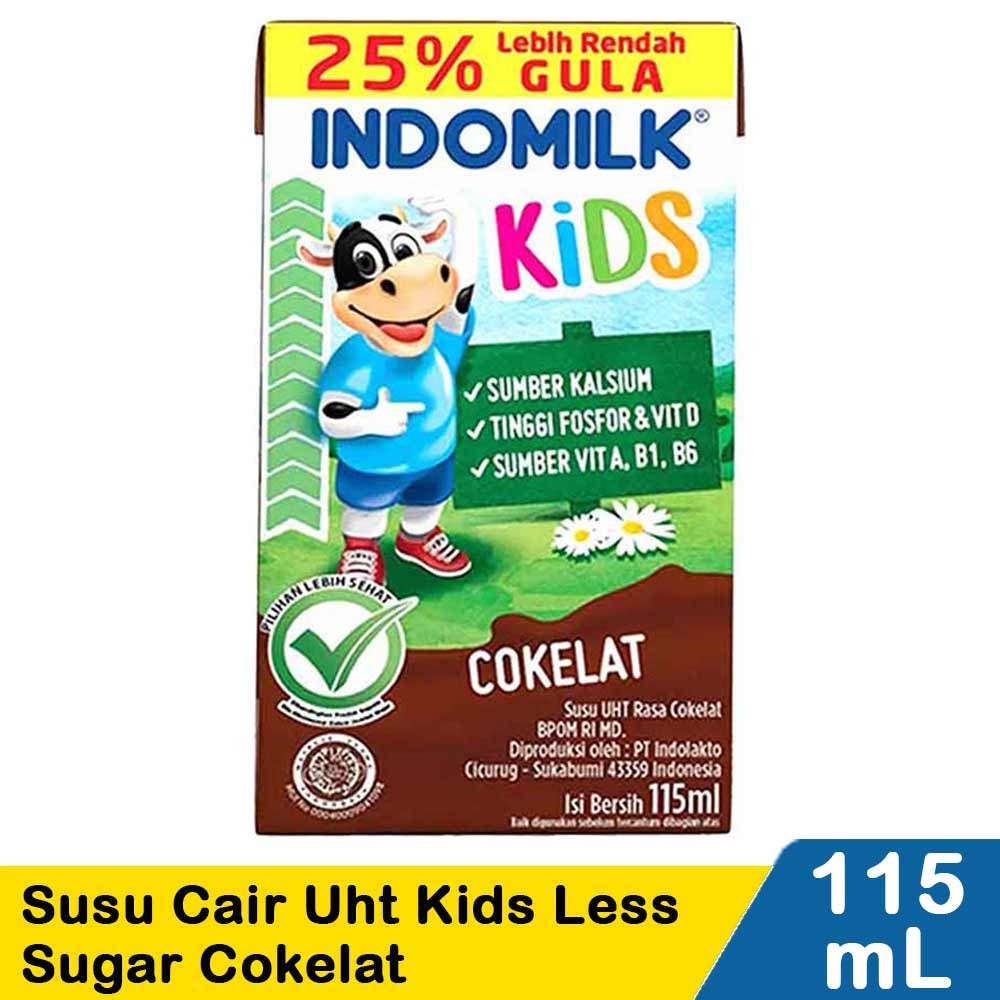 Jual INDOMILK SUSU CAIR UHT KIDS LESS SUGAR COKELAT 115mL | Shopee ...
