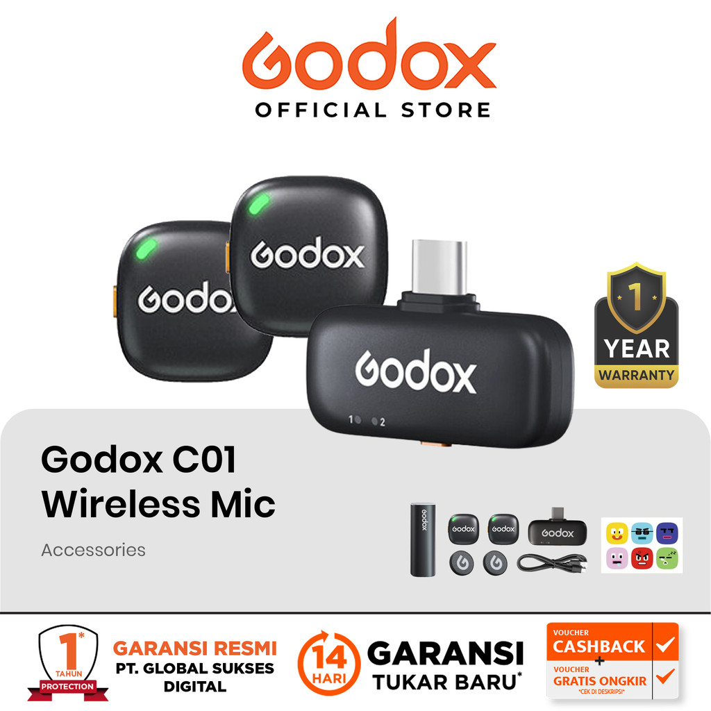 Jual Godox C01 2-Person Wireless Microphone System with USB-C Connector ...