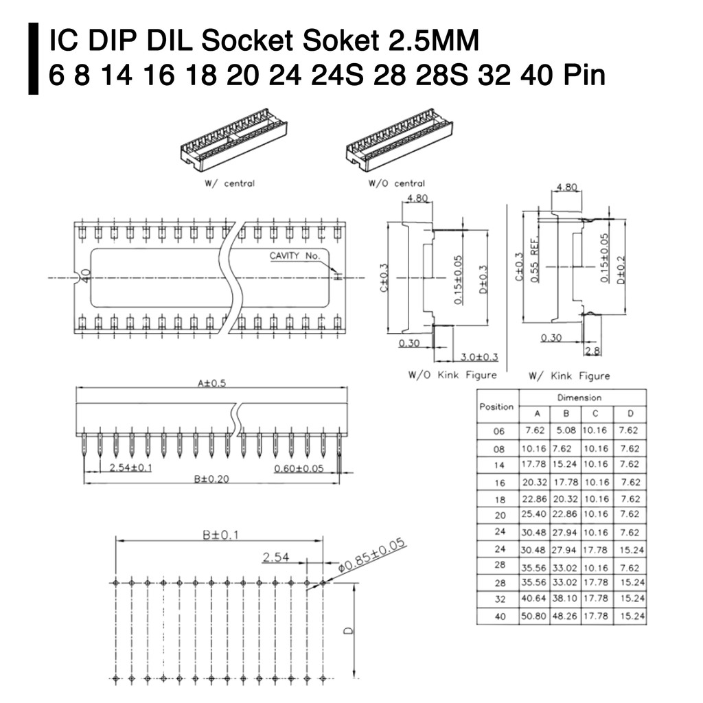 Jual IC DIP DIL Socket Soket 2.5MM 6 8 14 16 18 20 24 24S 28 28S 32 40 ...