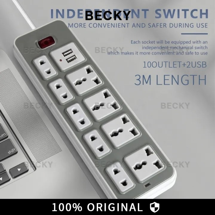 Jual BECKY universal power strip stop kontak 9 power socket Stop Kontak Arde 3/ 4/ 5 Lubang ...