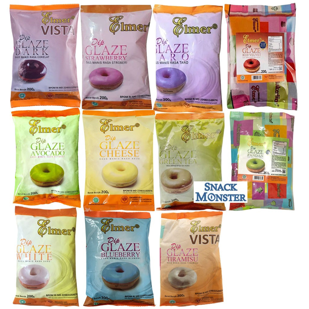 Jual Elmer Dip Glaze Topping Donat rasa Coklat Strawberry Keju - Netto ...