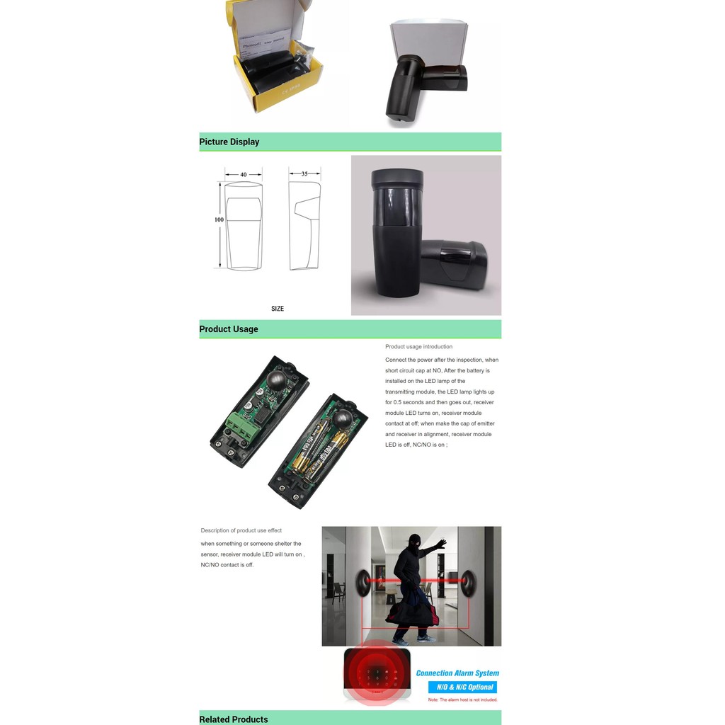 Jual Wireless battery operated single beam infrared sensor Photocell ...