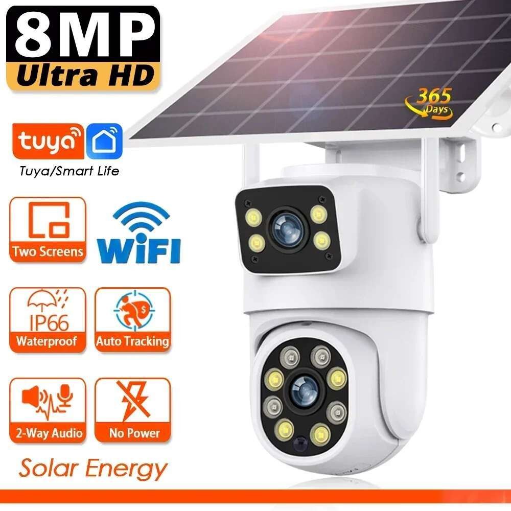 Jual Tuya Solar Camera Wifi Outdoor 8MP Dual Lens 4K Wireless Dual ...