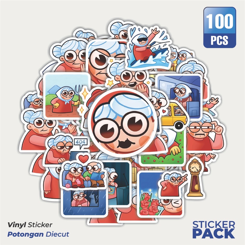 Jual Stiker Vinyl Stiker Funny character Plaful Granny sticker pack ...