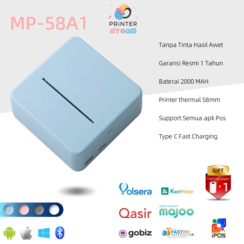 Jual Printer Thermal Bluetooth 58MM PORTABLE THERMAL BATERAI KASIR Pocket Mini Printer Bluetooth ...