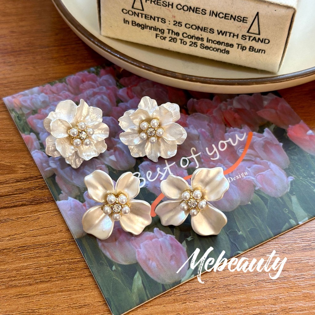 Jual MEBEAUTY Anting Perak Mutiara Bunga Putih Wanita Elegan Sehari ...