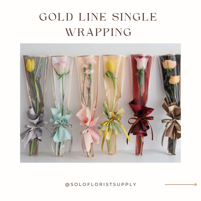 Jual GOLD LINE SINGLE FLOWER BAG bouquet wrapping paper / kertas bunga ...