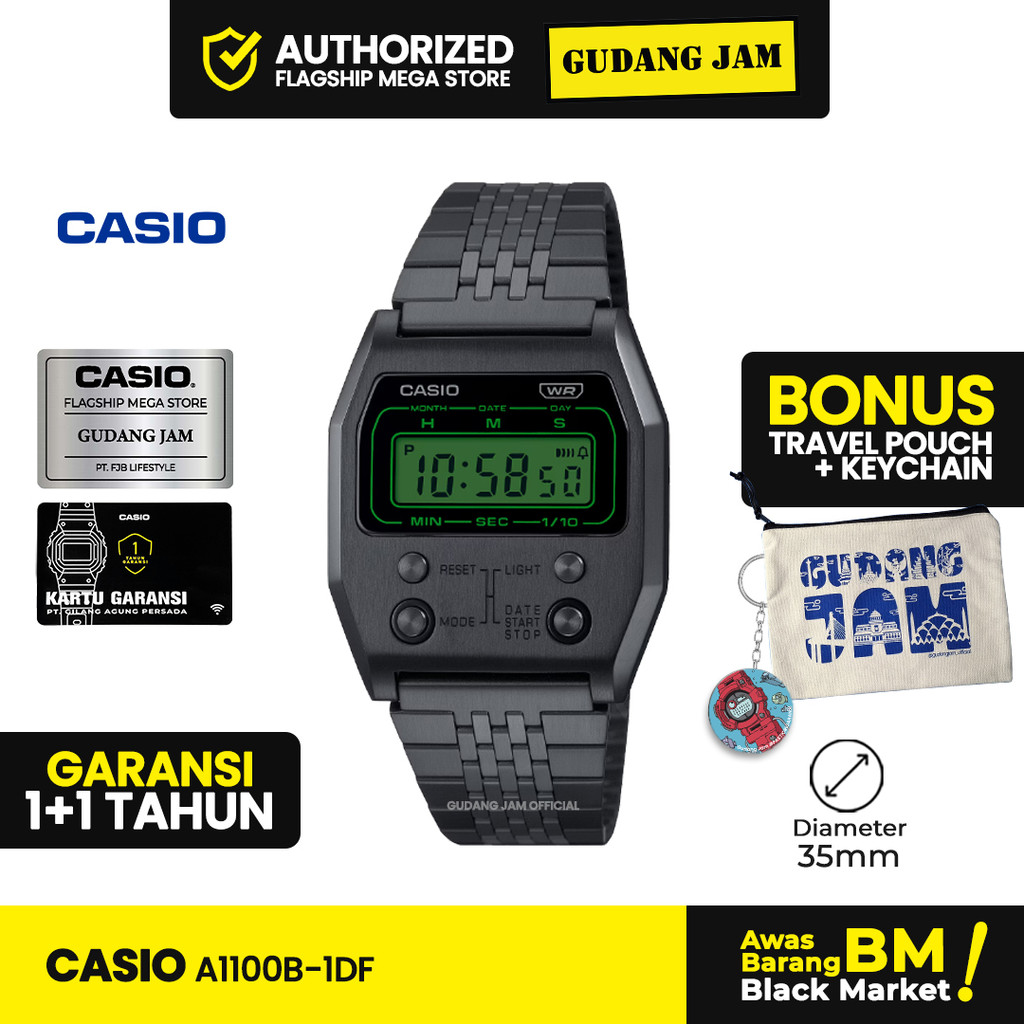 Jual Casio Vintage Jam Tangan Pria A1100B-1DF Digital Black Stainless Steel Strap | Shopee Indonesia