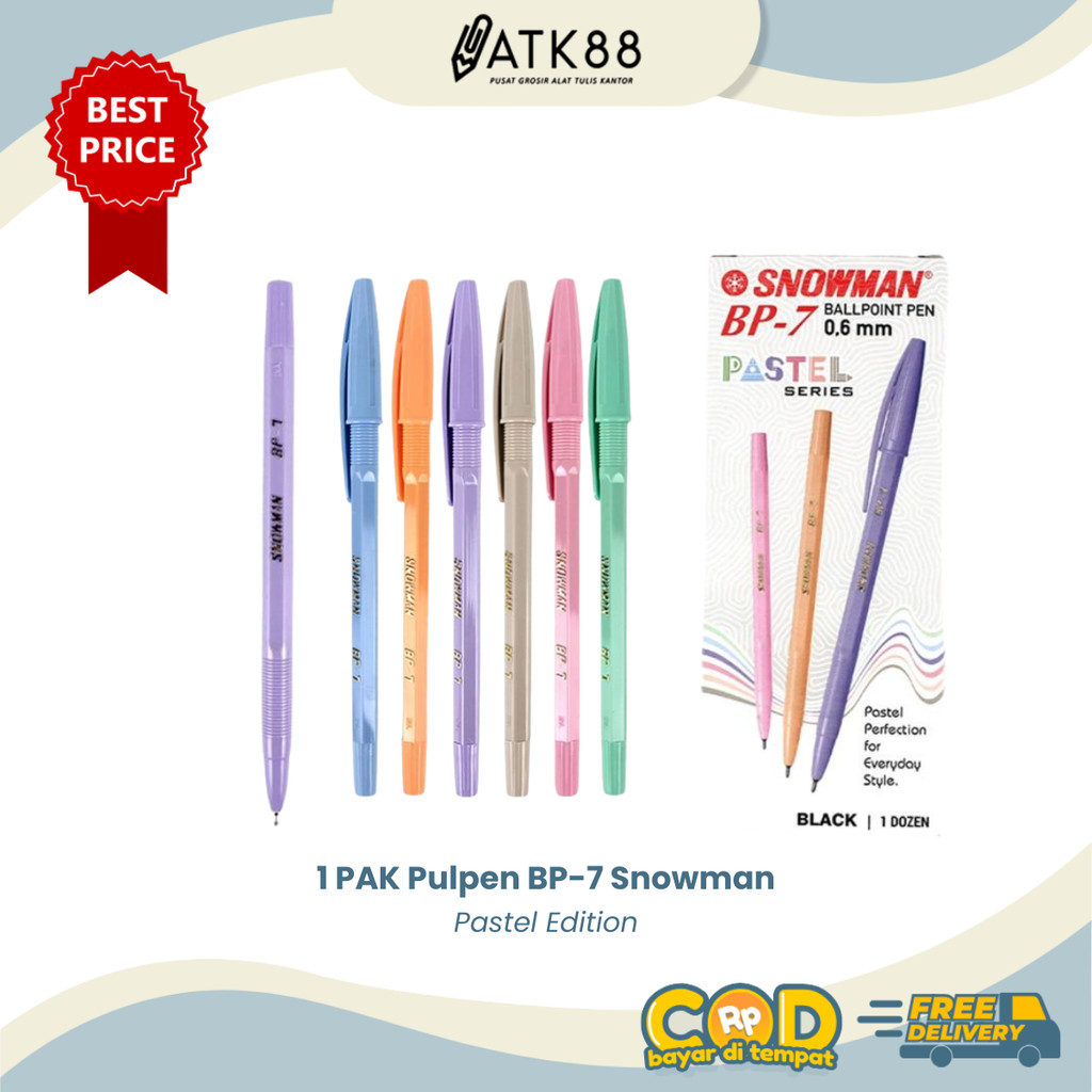 Jual [ATK 88] 1 PAK Pulpen Snowman BP-7 Pastel Edition / Ballpoint ...