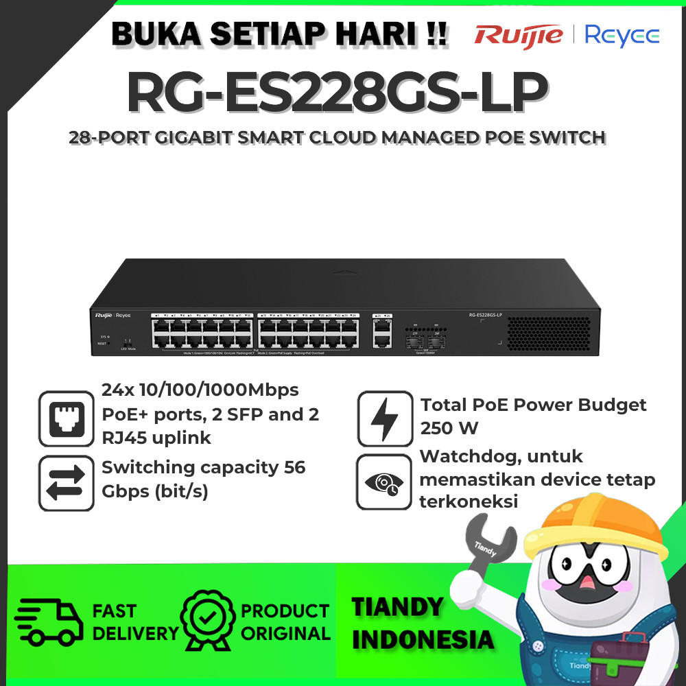 Jual RUIJIE REYEE RG-ES228GS-LP 28-PORT GIGABIT SMART CLOUD MANAGED POE ...