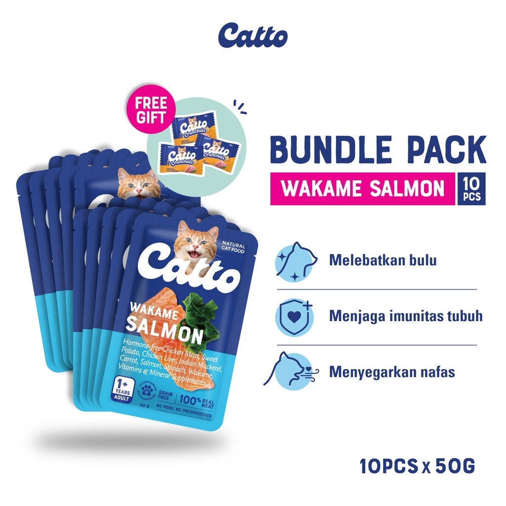Jual Catto Cat Food - Catto Wakame Salmon 50 gr x 10 pcs | Natural Wet ...