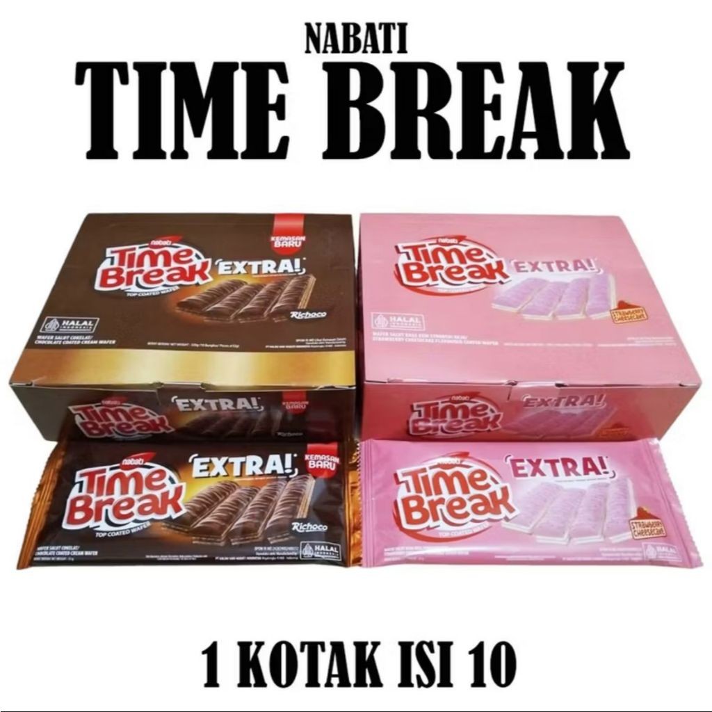 Jual Nabati Time Break Wafer Cokelat dan Strawberry CC 34gr isi 10 ...
