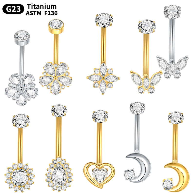 Jual 1/2Pcs Titanium Gold Color Navel Piercings Marquise CZ Crystal ...