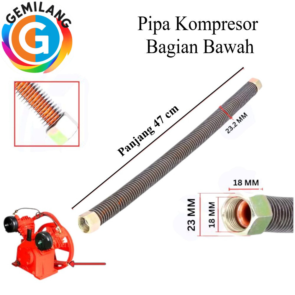 Jual Pipa Bagian Bawah Kompresor Angin Panjang 47 cm Drat 19 mm ...