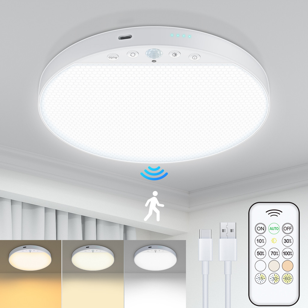Jual 8W Rechargeable Motion Sensor Ceiling Light with Remote 5000mAh ...
