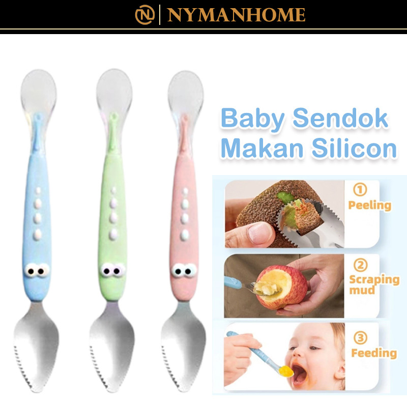 Jual Berkepala Dua Sendok Makan Silicon/Mpasi Sendok Buah MPASI Kerok ...