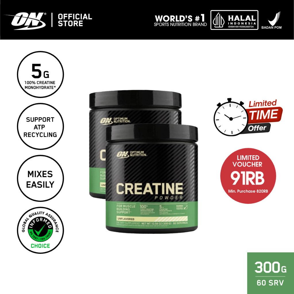 Jual [FREE GSW Vanilla Sachet] Optimum Nutrition Creatine Powder ...