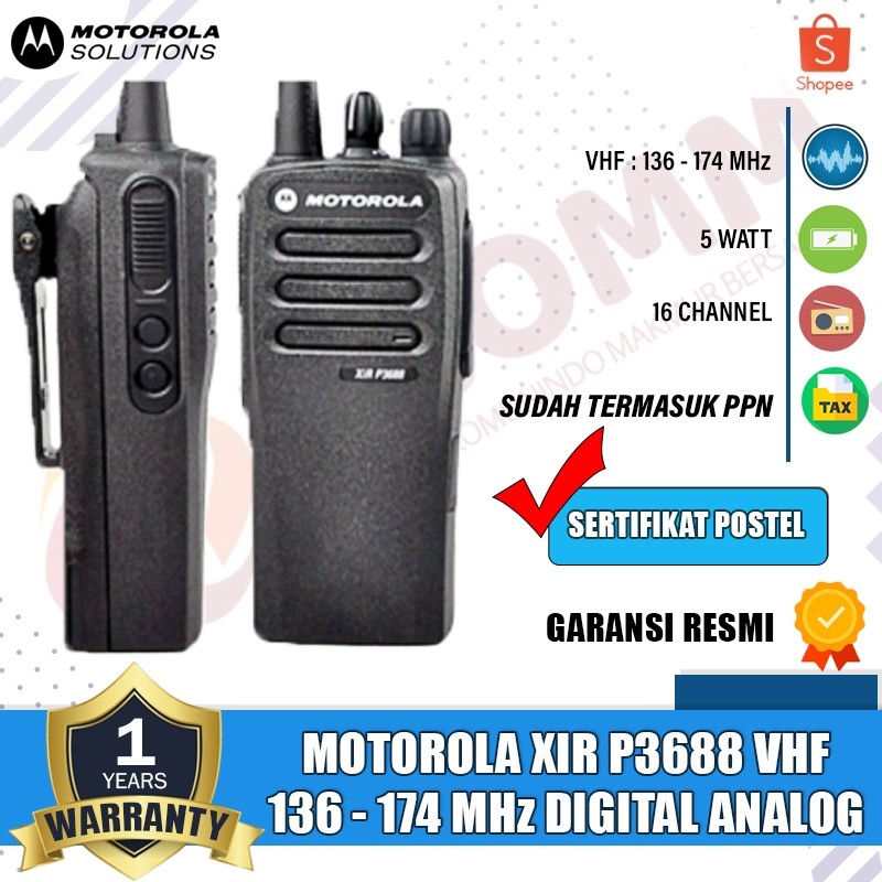 Jual MOTOROLA XiR P3688 XIRP3688 XIRP 3688 VHF Digital Analog Ht Motorola Xir p3688 Vhf 136 ...