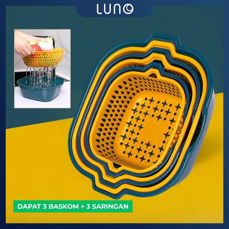 Jual LUNO 6 PCS Baskom Peniris Sayuran Buah Serbaguna | Keranjang ...