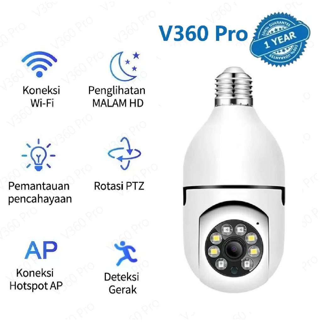 Jual CCTV Lampu 360 Derajat Bohlam 4K PTZ WiFi Smart Camera, Night ...