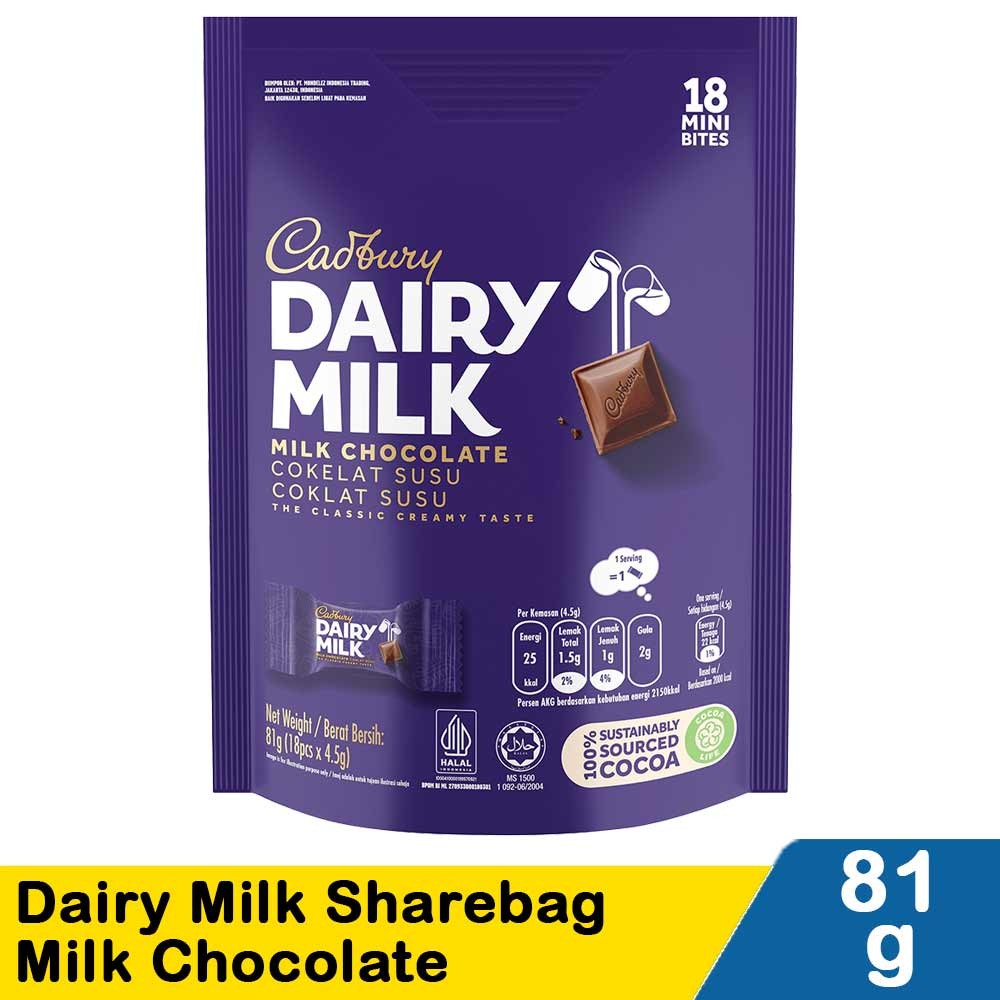 Jual CADBURY DAIRY MILK SHAREBAG MILK CHOCOLATE 81g | Shopee Indonesia