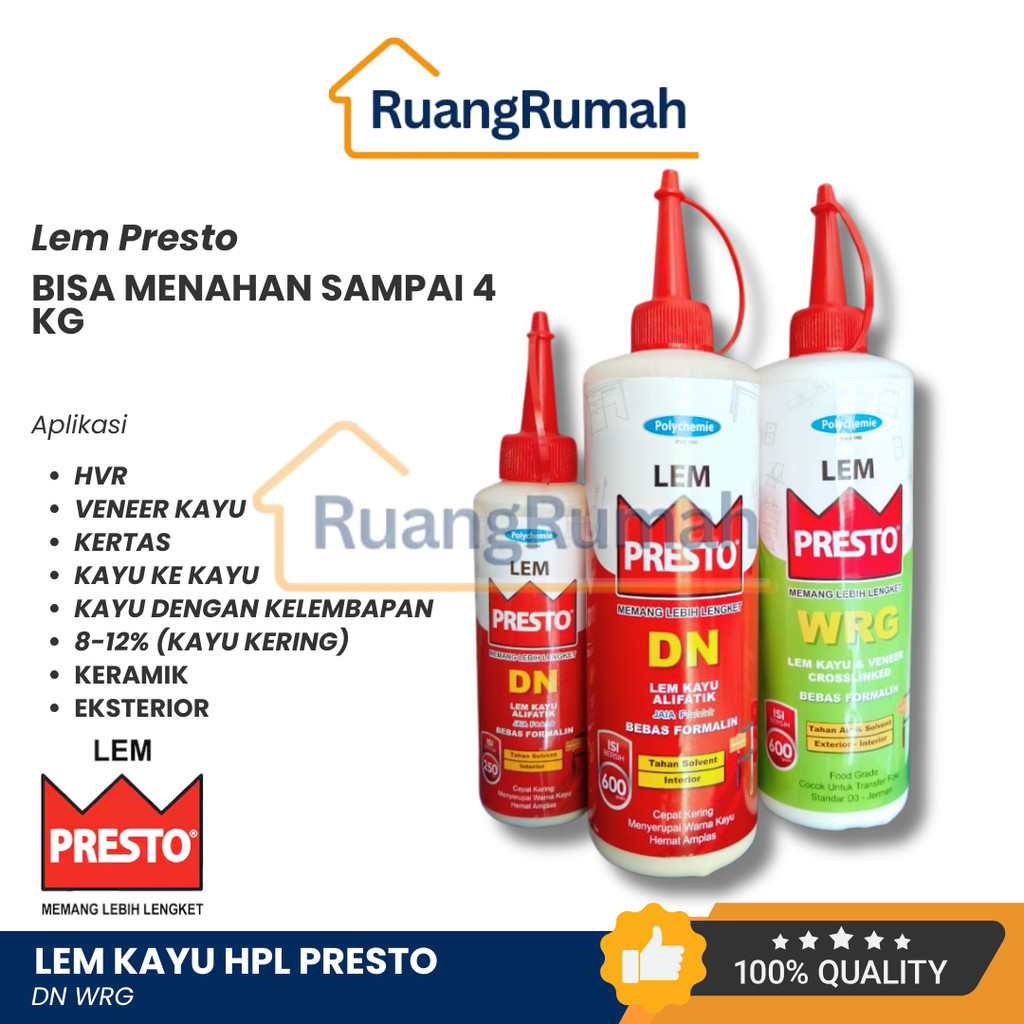 Jual PRESTO Lem Kayu DN 600gr 250gr WRG Eksterior Tahan Air Kuat | Shopee Indonesia