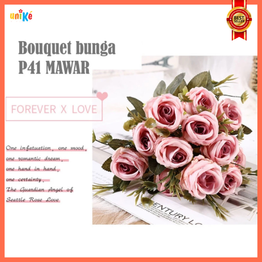 Jual P41 Bunga Mawar Artificial Rose Flower Bouquet Dekorasi Ruang Tamu ...