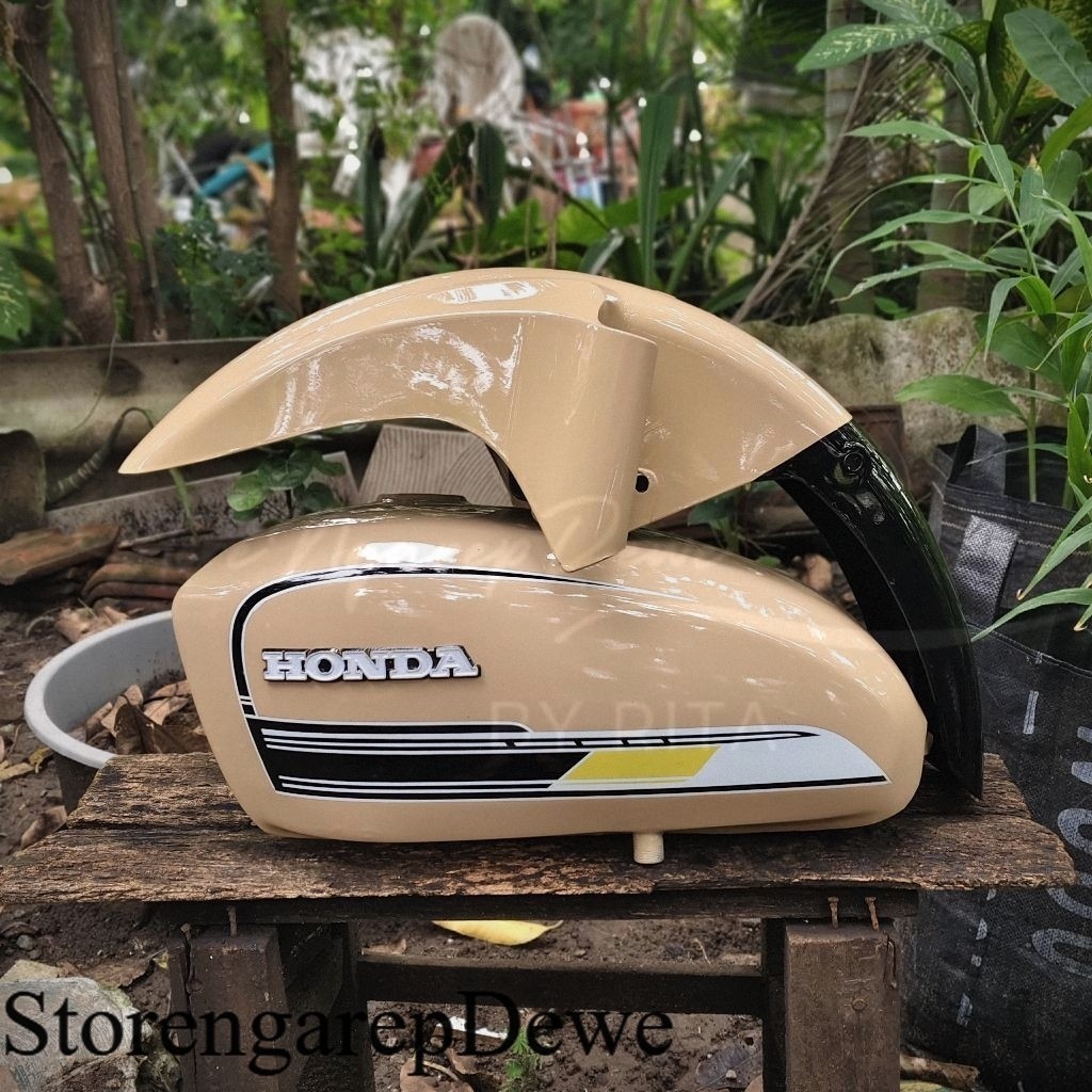 Jual tangki honda cb 100 125 press galvanis set slebor cream tangki ...