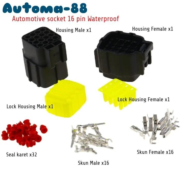 Jual AMK-16P Soket konektor kabel 16 pin Waterproof Automotive Socket ...