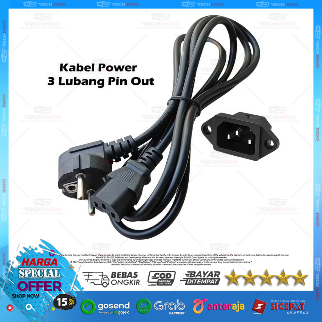 Jual Kabel Power 3 Hole 5 Meter / Kabel Power Supply PC Komputer LCD ...