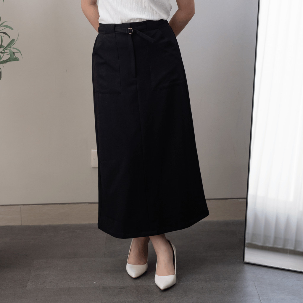 Jual FAME | 9310127 | A Line Long Skirt | Black | Rok Panjang Wanita ...