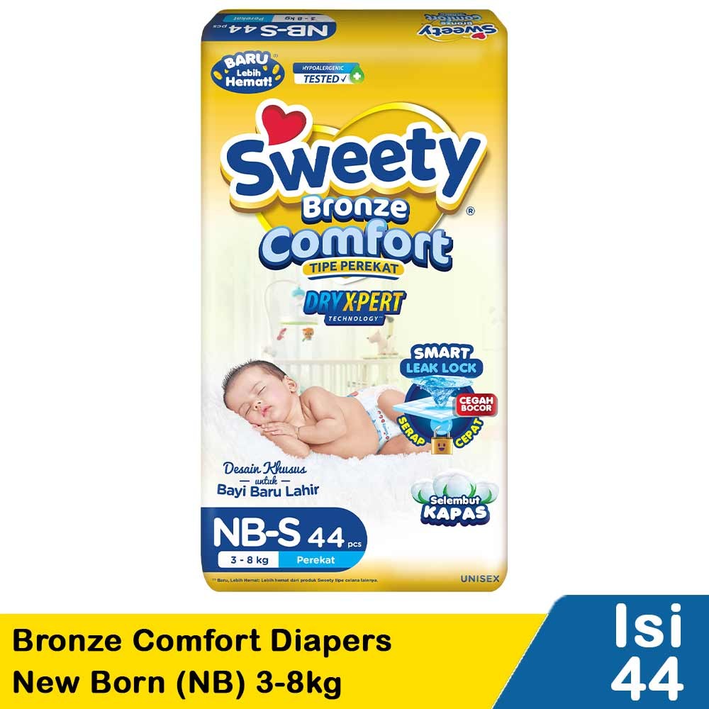 Jual SWEETY BRONZE COMFORT DIAPERS 44'S NEW BORN | Shopee Indonesia