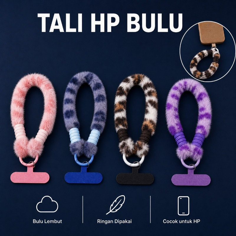 Jual Tali Gantungan HP Bulu Aesthetic Lanyard Print Tali Pergelangan HP ...