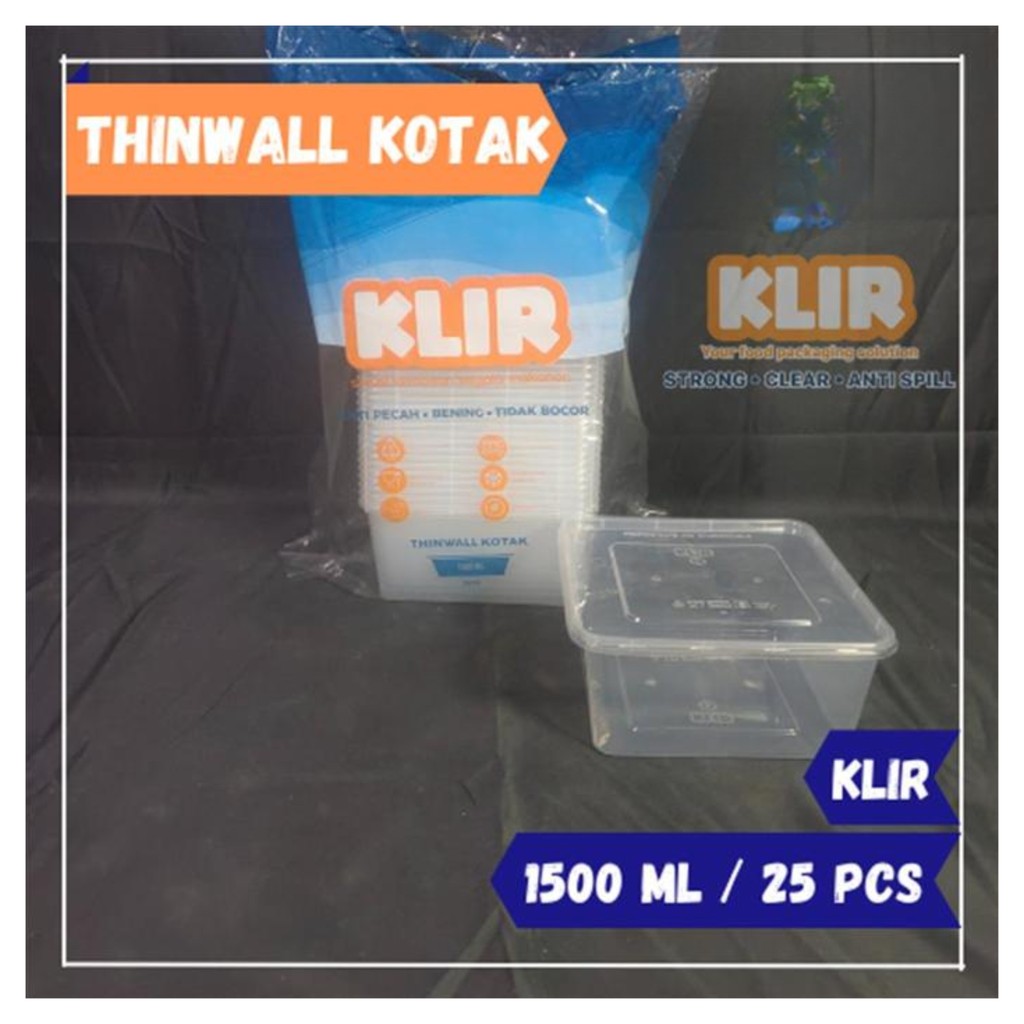Jual Thinwall Klir Square Persegi 1500ml 1500 ml Kotak Makan Plastik 25 ...