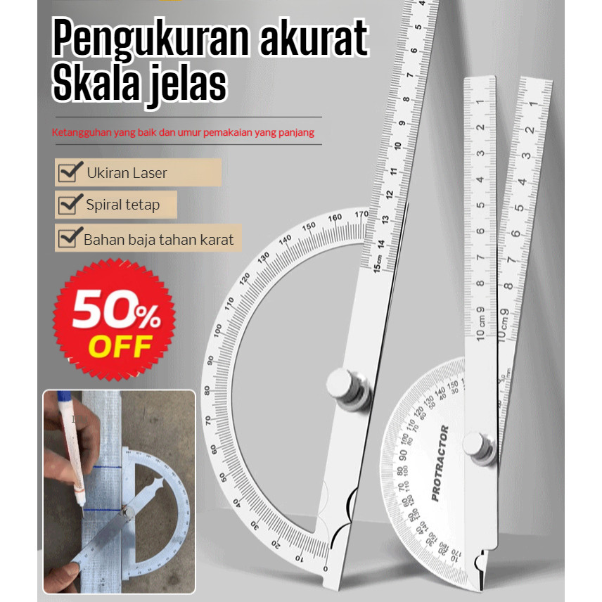 Jual New Alat Ukur Sudut Penggaris Busur 180° Bahan Stainless Steel ...