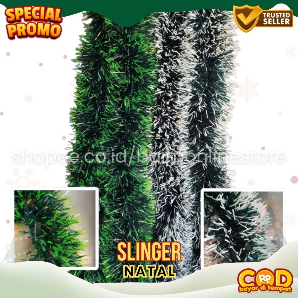 Jual Slinger Natal Hijau Salju / Hijau Daun 9cm | Tinsel Tebal 2 Meter ...