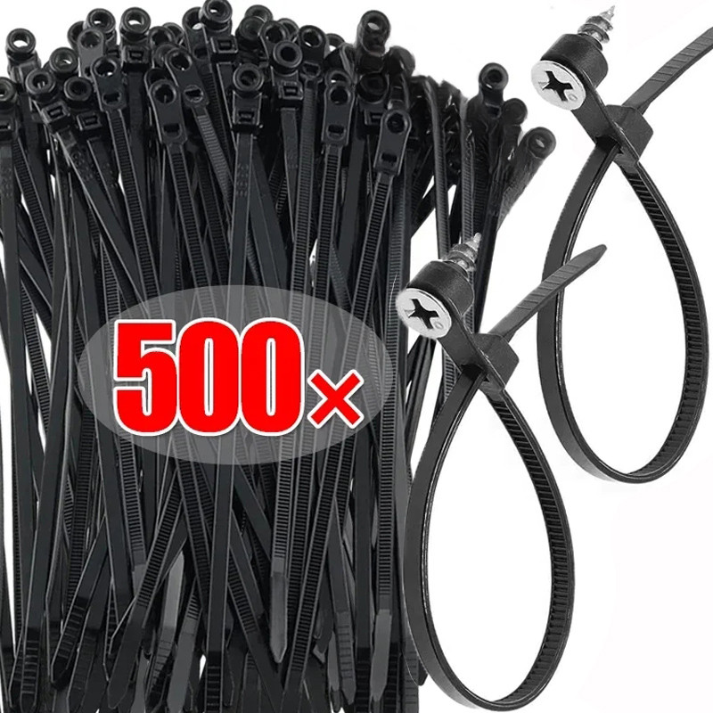 Jual 500/100PCS Nylon Cable Ties with Screw Mounting Hole Self Locking ...
