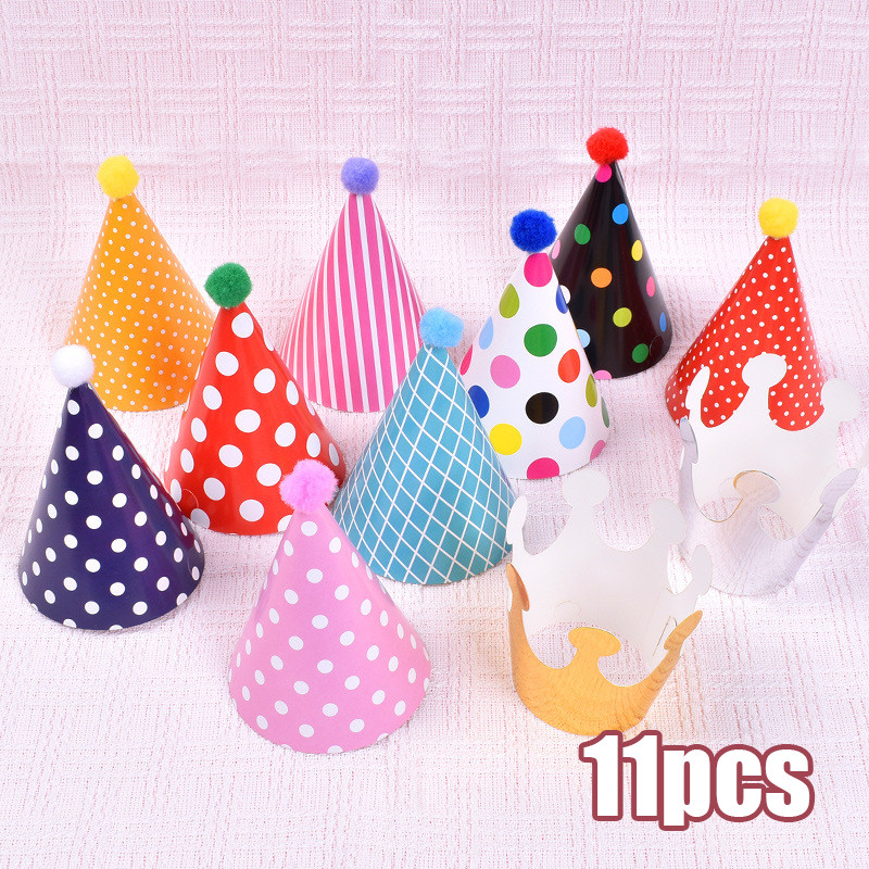 Jual 11pcs Topi Ulang Tahun Kerucut Pompom - Medan Topi Anak Lucu ...