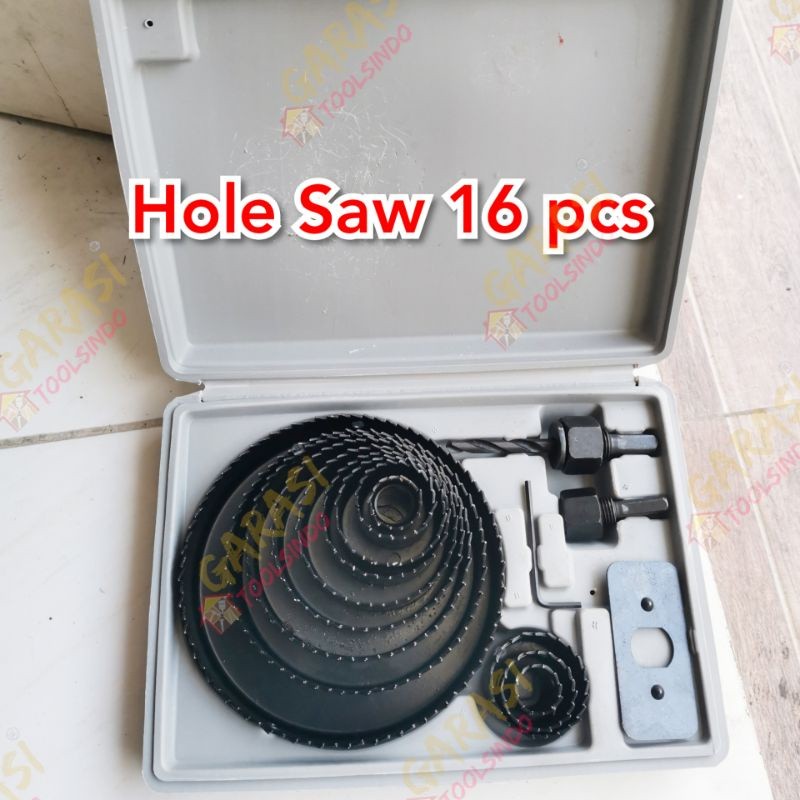 Jual mata bor holesaw kayu 16 pcs mata hole saw lobang kayu pipa pvc ...