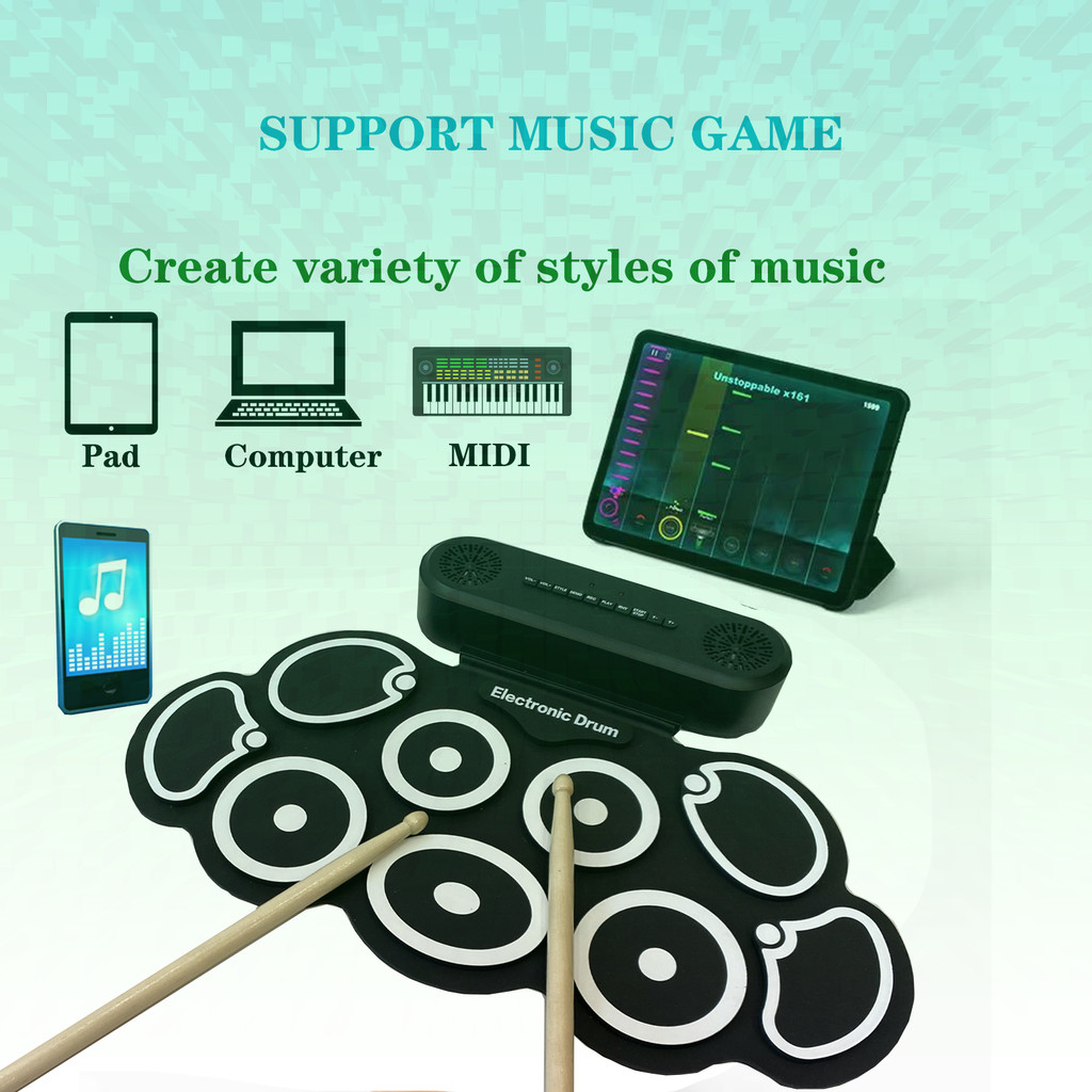 Jual Electronic Drum Set USB Roll-Up Silicon Drums Pad Digital Foldable ...