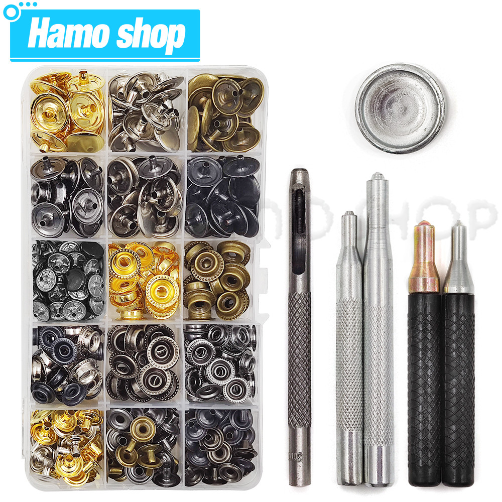 Jual 25Sets Metal Snaps Button Snap Fasteners Press Studs With 4 ...