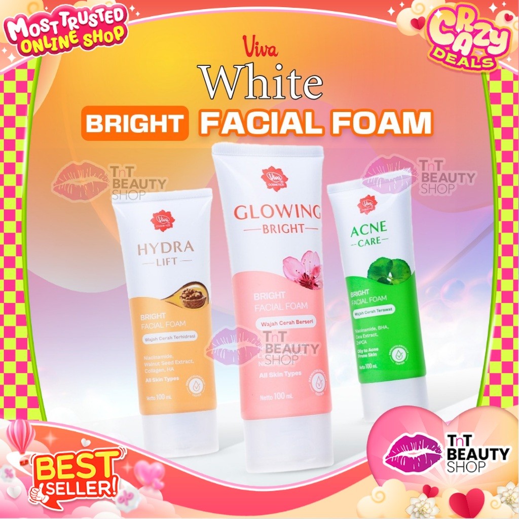 Jual Viva BRIGHT Facial Foam with Niacinamide, AHA, BHA, Glutathione ...