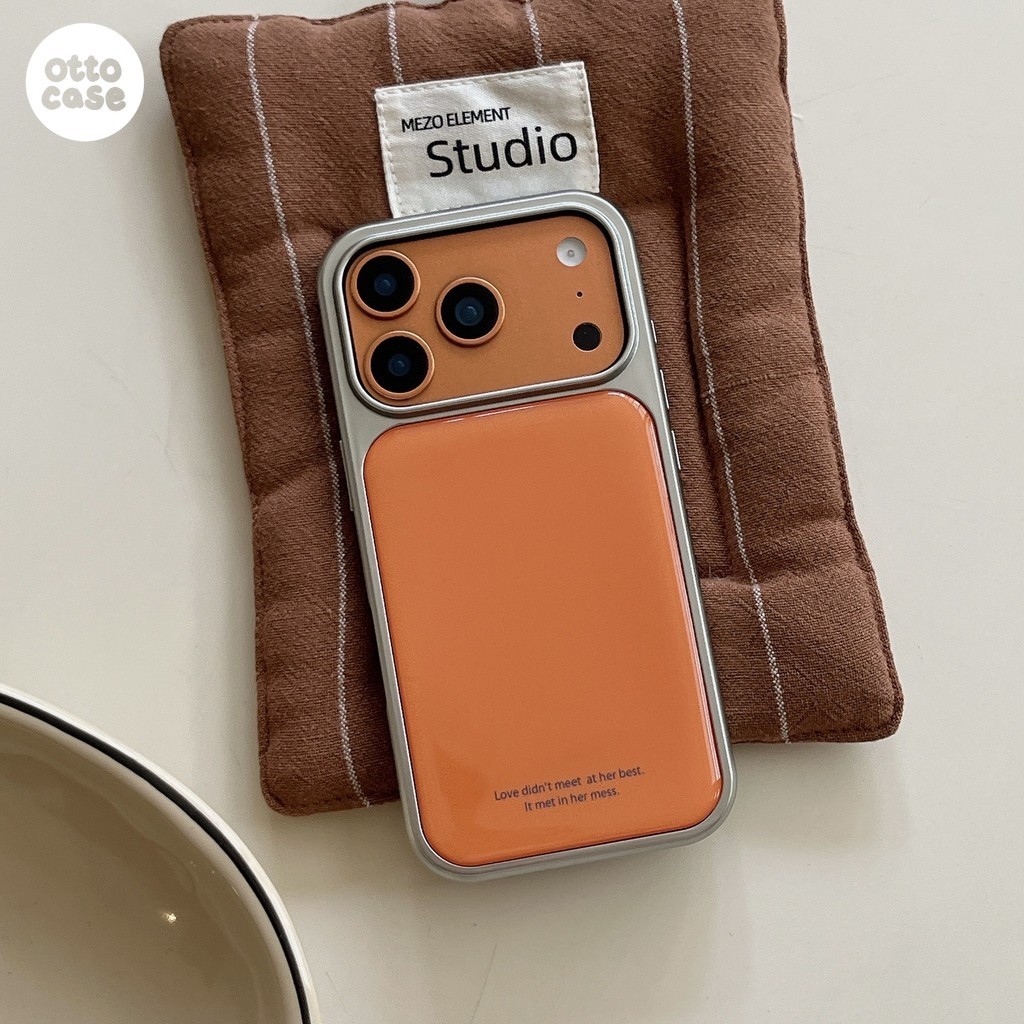 Jual high end aesthetic orange iphone 17 pro max phone case silver edge ...